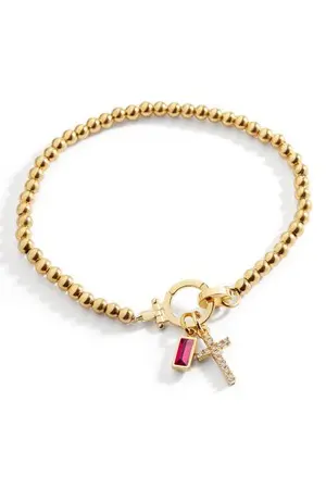 MINT & LILY Cross Charm Beaded Bracelet - July Ruby