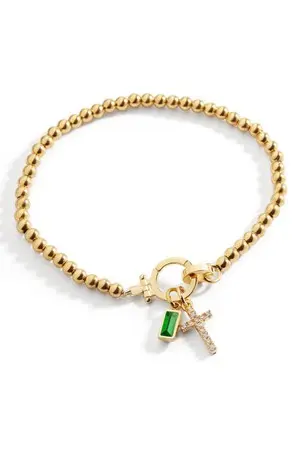 MINT & LILY Cross Charm Beaded Bracelet - May Emerald