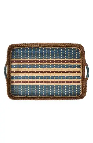 JULISKA Danish Stripe Wicker Tray - Navy