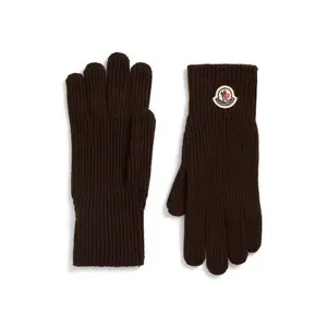 Moncler Virgin Wool Gloves Brown