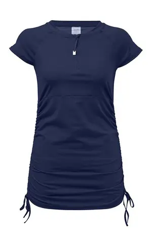 SNAPPER ROCK Ruched Short Sleeve Swim Dress - Navy