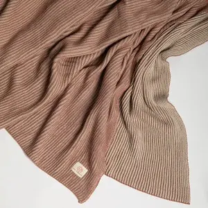 PINK LEMONADE Ribbed Organic Cotton Throw Blanket Rosy Brown