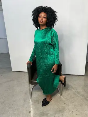Baacal Lynda Reversible Pleated Satin Sheath Dress - Emerald