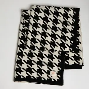 PINK LEMONADE Houndstooth Organic Cotton Throw Blanket - Black