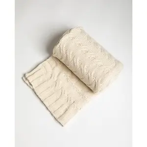 PINK LEMONADE Chunky Cable Organic Cotton Throw Blanket - Natural