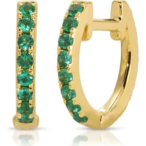 Ef Collection Diamond And Emerald Huggie Hoop Earrings - Gold
