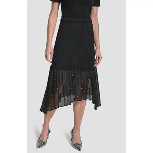 Dkny Studded Pleated Chiffon Midi Skirt
