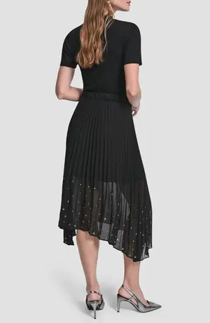 Dkny Studded Pleated Chiffon Midi Skirt