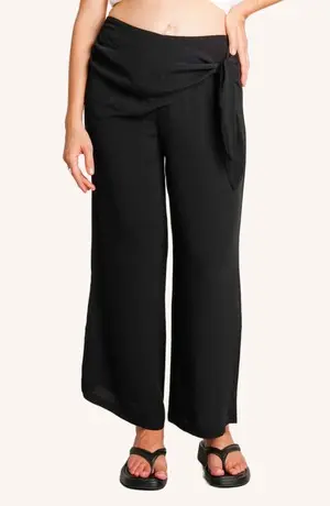 NOM MATERNITY Easy Wrap Maternity Wide-leg Pants - Black