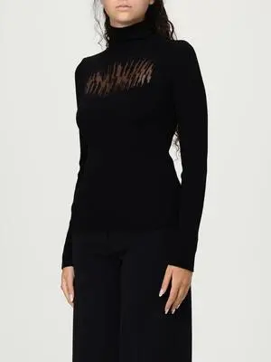 GENNY Ribbed Knit Turtleneck With Sheer Panel