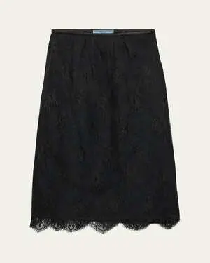 Prada Sheer Lace Knee Length Skirt - Nero