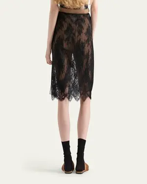 Prada Sheer Lace Knee Length Skirt - Nero