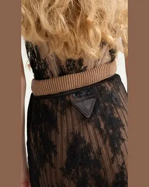 Prada Sheer Lace Knee Length Skirt - Nero