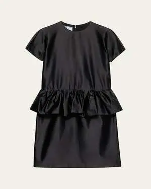 Prada Duchesse Silk Peplum Mini Dress - Nero