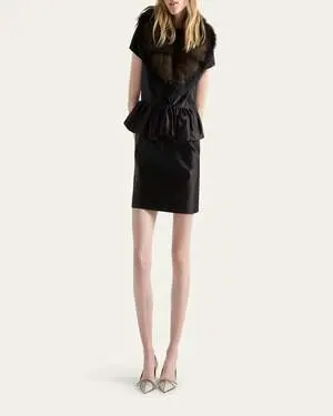 Prada Duchesse Silk Peplum Mini Dress - Nero