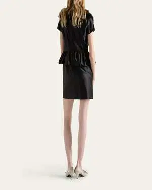 Prada Duchesse Silk Peplum Mini Dress - Nero