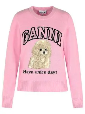 GANNI Poodle Graphic Wool-blend Sweater - Pink