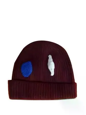 EXQUISITE J Embroidered Beanie - Red