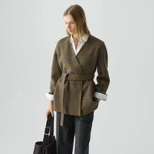 Theory Cardigan Jacket In Plaid Wool-cashmere