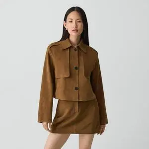 Theory Cropped Suede Trench Coat