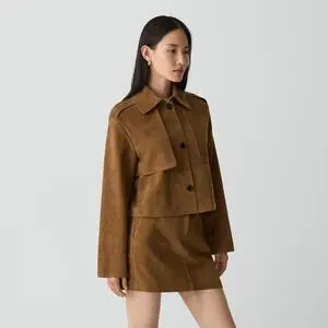 Theory Cropped Suede Trench Coat