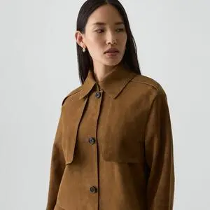 Theory Cropped Suede Trench Coat