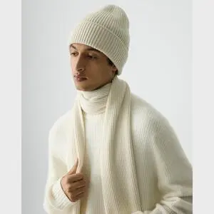 Theory Cashmere Ribbed Beanie Winter Ivory