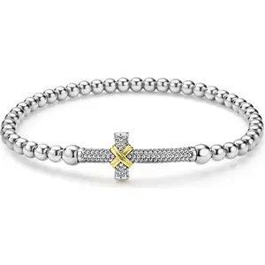 Lagos Signature Caviar Cross Bead Stretch Bracelet - Silver