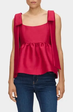 ALIGNE Alina Bow Strap Satin Peplum Top