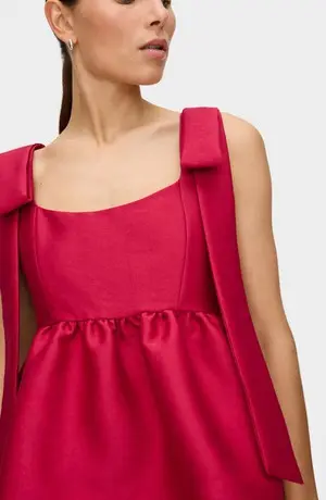 ALIGNE Alina Bow Strap Satin Peplum Top