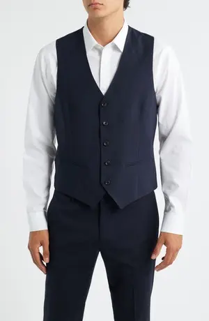 JACK VICTOR Owen Five-button Stretch Wool Vest - Navy