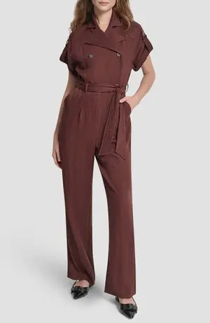 Dkny Twill Tie Waist Jumpsuit - Bitter Chocolate