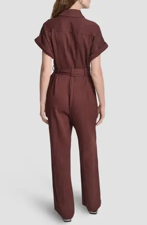 Dkny Twill Tie Waist Jumpsuit - Bitter Chocolate