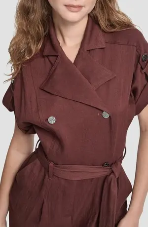 Dkny Twill Tie Waist Jumpsuit - Bitter Chocolate