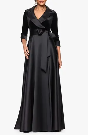 XSCAPE EVENINGS Velvet & Satin Ballgown - Black