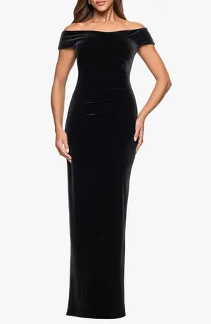 XSCAPE EVENINGS Off-the-shoulder Velvet Gown - Black