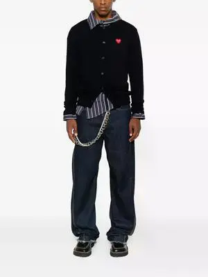 Play Comme Des Garcon Heart-emblem Cardigan With Rhinestone Embellishments - Blue