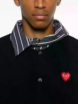 Play Comme Des Garcon Heart-emblem Cardigan With Rhinestone Embellishments - Blue