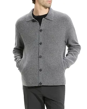 Theory Cameron Corded Cashmere Button Sweater - Charcoal Melange