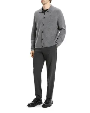Theory Cameron Corded Cashmere Button Sweater - Charcoal Melange