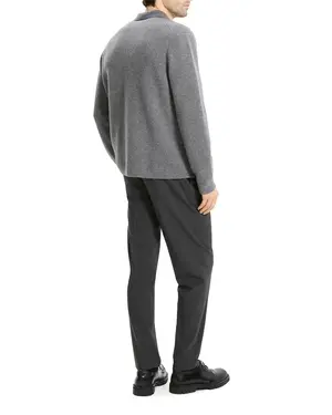 Theory Cameron Corded Cashmere Button Sweater - Charcoal Melange