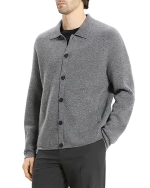 Theory Cameron Corded Cashmere Button Sweater - Charcoal Melange