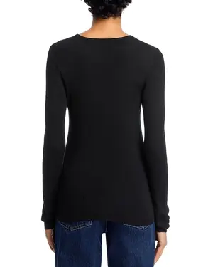 Majestic Filatures Rib Knit Striped Long Sleeve Sweater - Noir