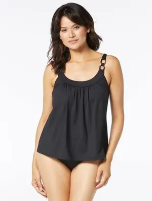 COCO REEF Ultra Fit Bra Sized Underwire Tankini Top With Tortoise Shell Ring Details - Cast-black