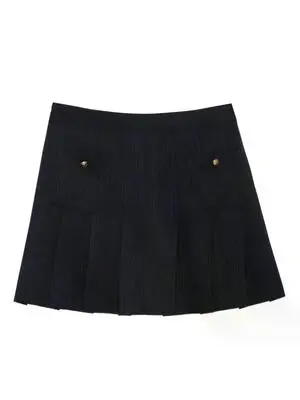 Sandro Pinstriped Pleated Mini Skirt With Officer Buttons