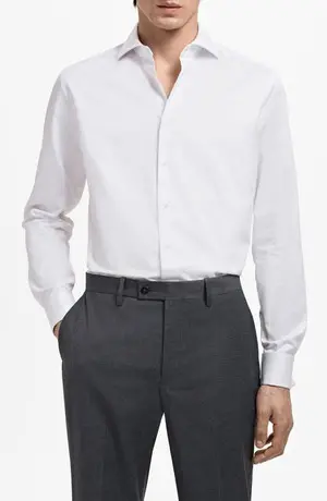 Mango Slim Fit Cotton Twill Button-up Shirt - White