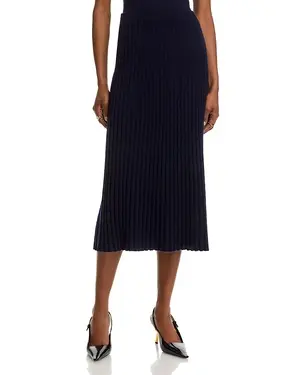 Bloomingdale'S 100% Cashmere Ribbed Midi Skirt - Navy