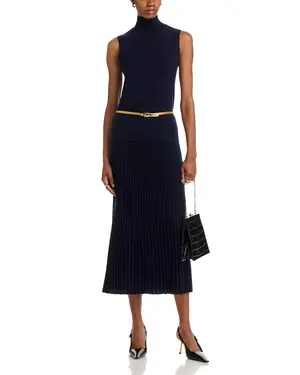 Bloomingdale'S 100% Cashmere Ribbed Midi Skirt - Navy