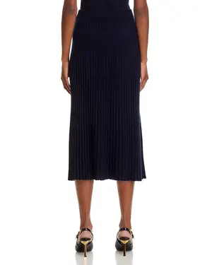 Bloomingdale'S 100% Cashmere Ribbed Midi Skirt - Navy