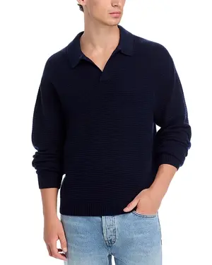 FRAME Textured Polo Sweater - Dark Navy